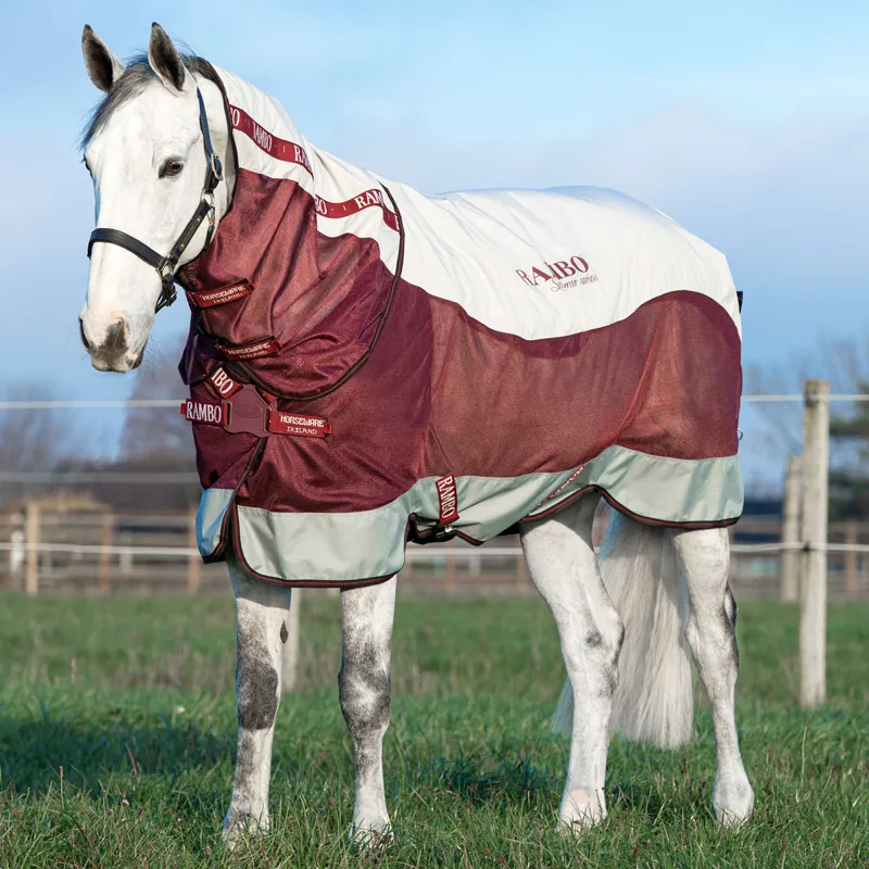 Rambo Summer Series Turnout Rug - Grey/Burgundy/Black