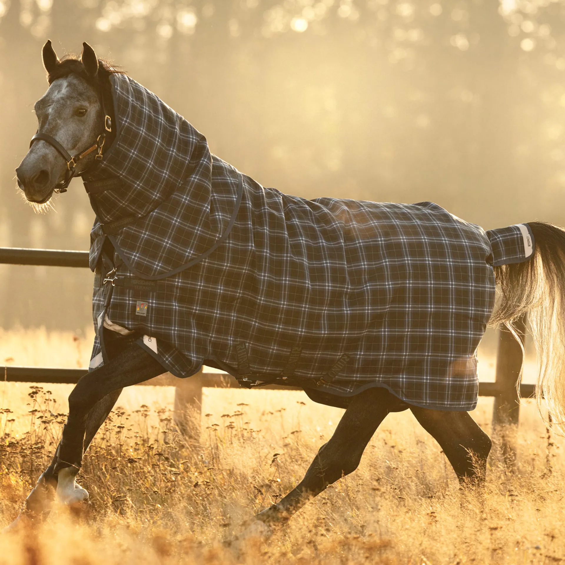 Rhino Plus Lite 0g Turnout Rug - Navy Check/Indigo