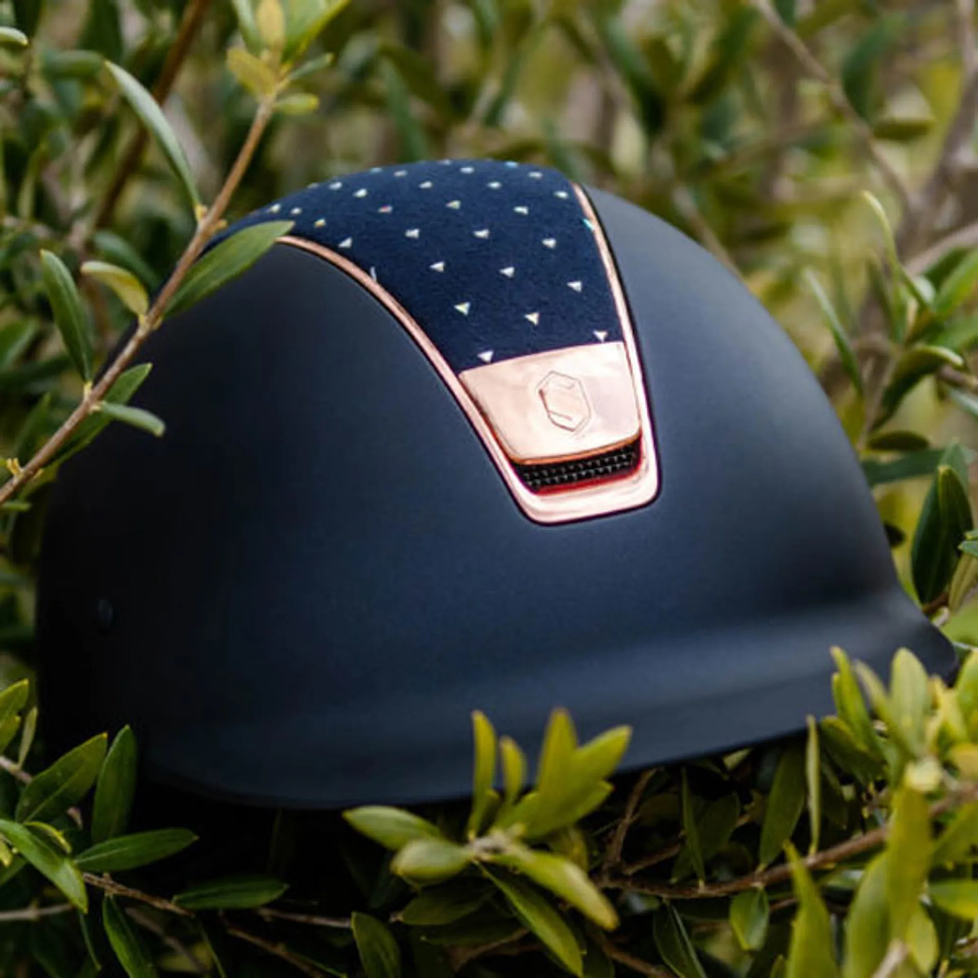 Samshield Shadowmatt Fancy Swarovski Riding Hat - Blue/Rose Gold