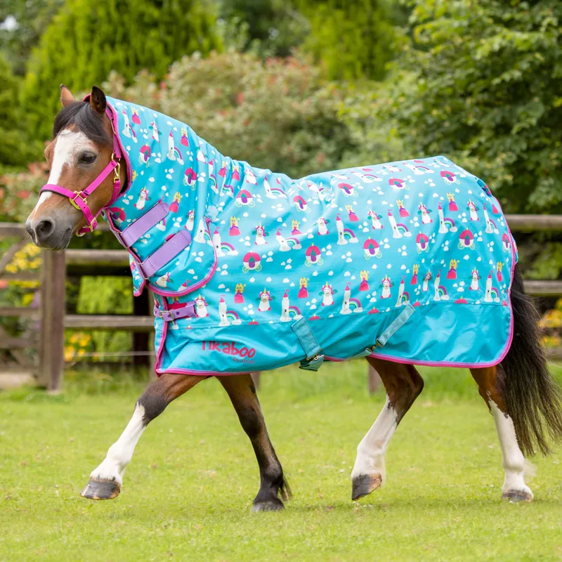 Shires Tikaboo 200g Combo Neck Turnout Rug Princess Unicorn/Blue