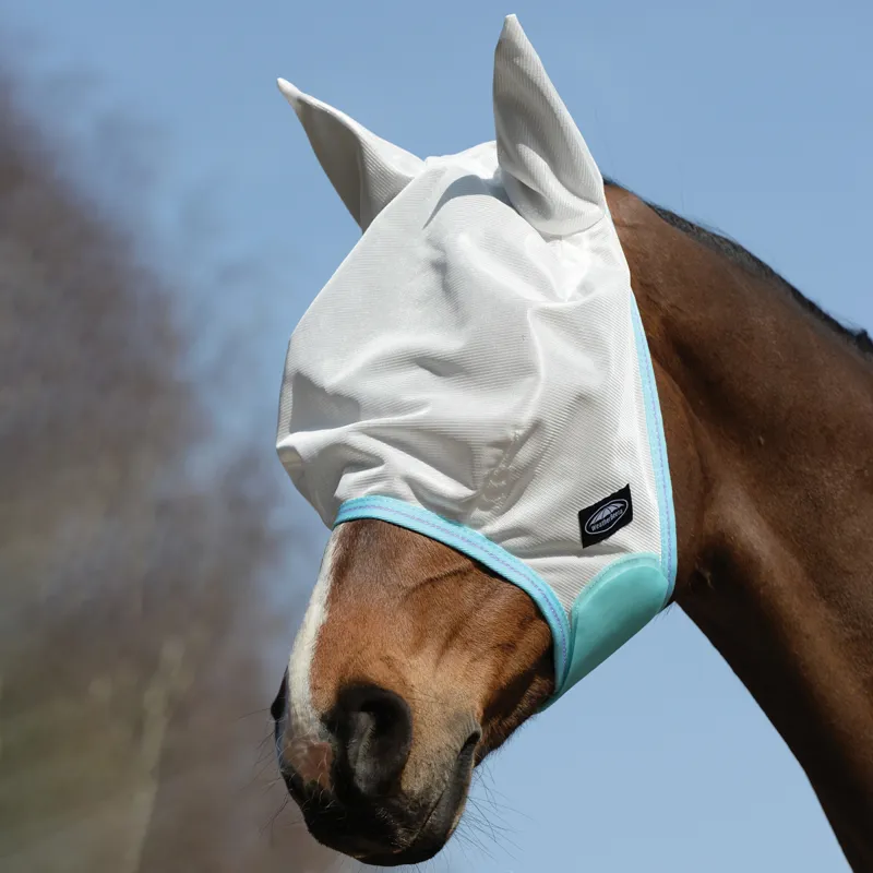 WeatherBeeta ComFiTec Essential Mesh Fly Mask - White/Light Blue