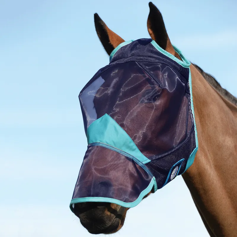WeatherBeeta ComFiTec Fine Mesh Fly Mask with Nose Navy/Turquoise