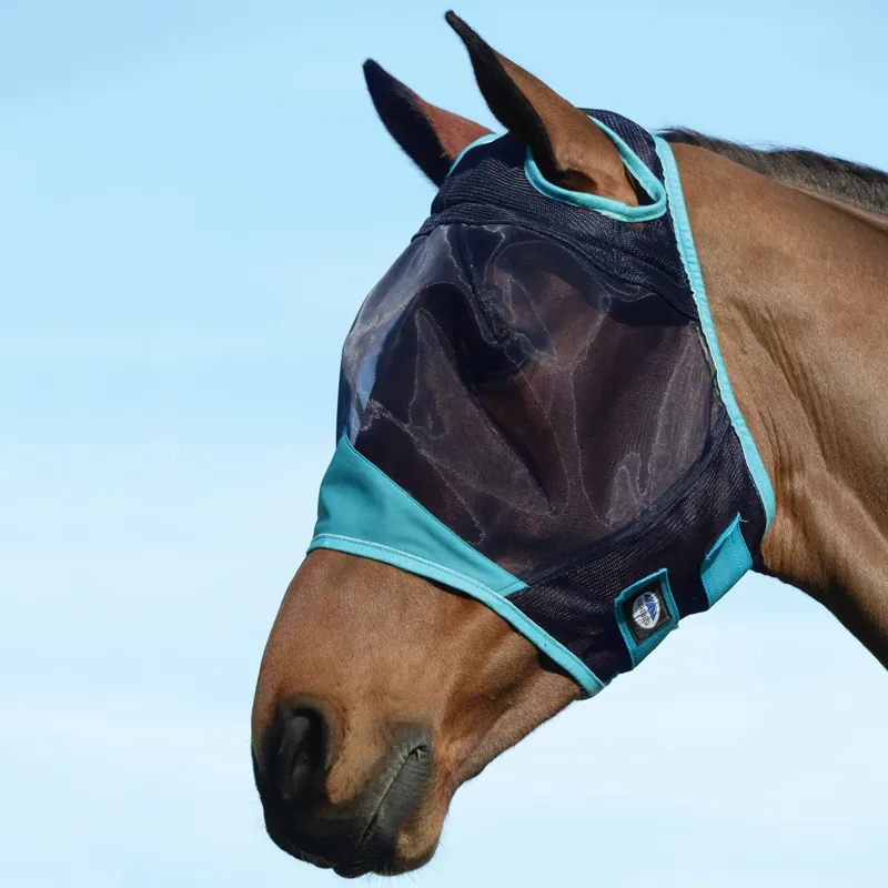 WeatherBeeta ComFiTec Fine Mesh Fly Mask - Navy/Turquoise