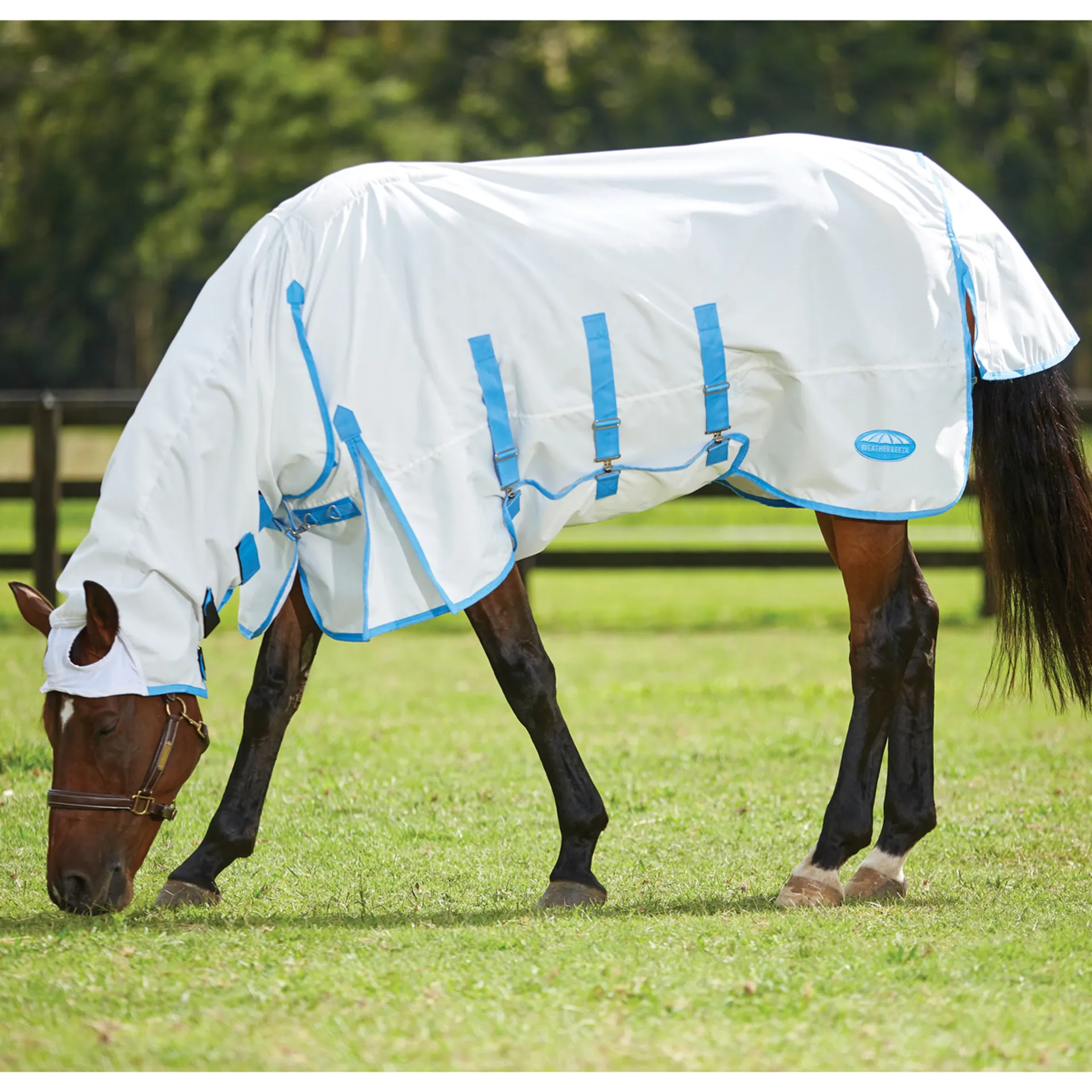 WeatherBeeta Sweet Itch Shield Combo Neck Fly Rug - White/Blue