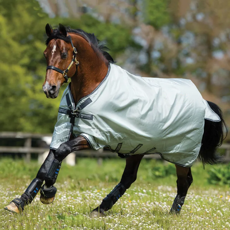 Rambo Original 100g Turnout Rug with Leg Arches - Grey/Navy/Grey