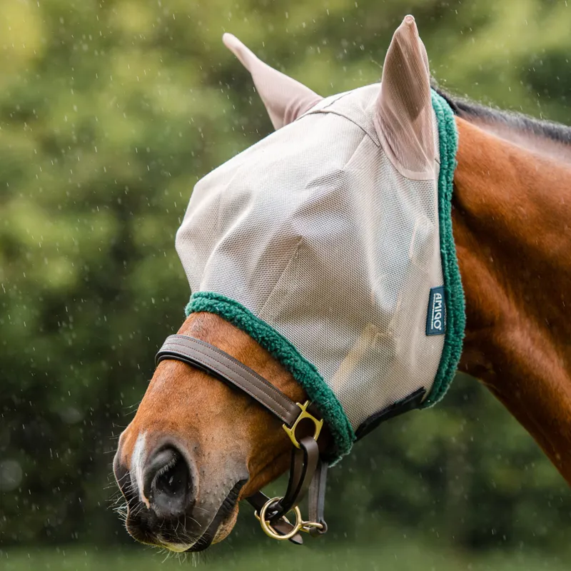 Rambo Plus Fly Mask - Oatmeal/Green
