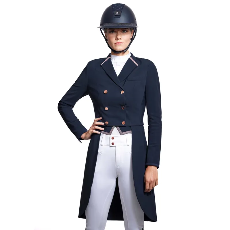 Samshield Crystal Fabric Ladies Dressage Tails - Navy/Rose Gold