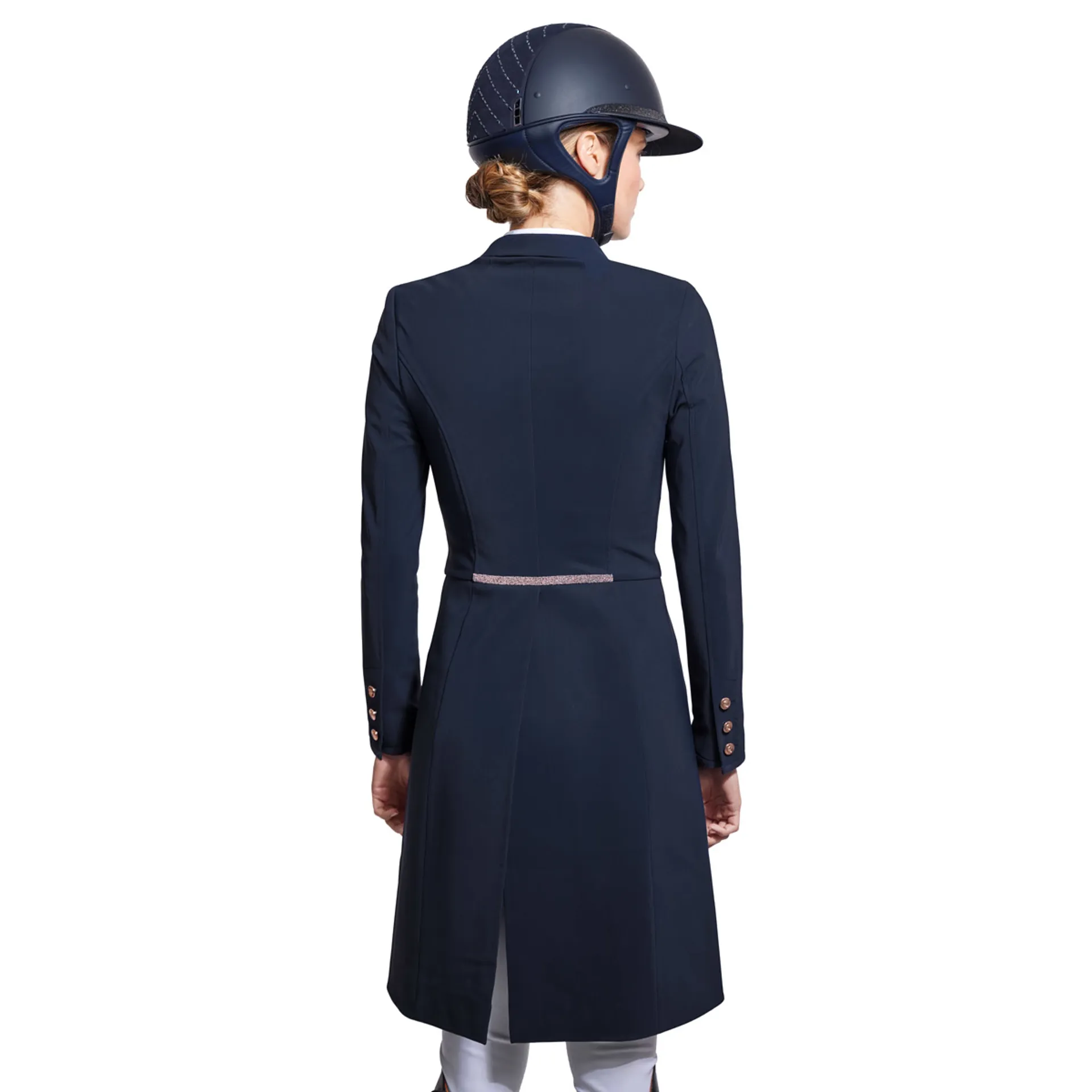 Samshield Crystal Fabric Ladies Dressage Tails - Navy/Rose Gold
