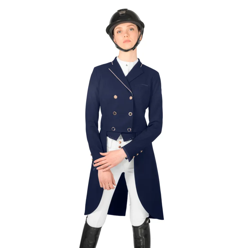 Samshield Frac Crystal Ladies Dressage Tails - Navy/Rose Gold