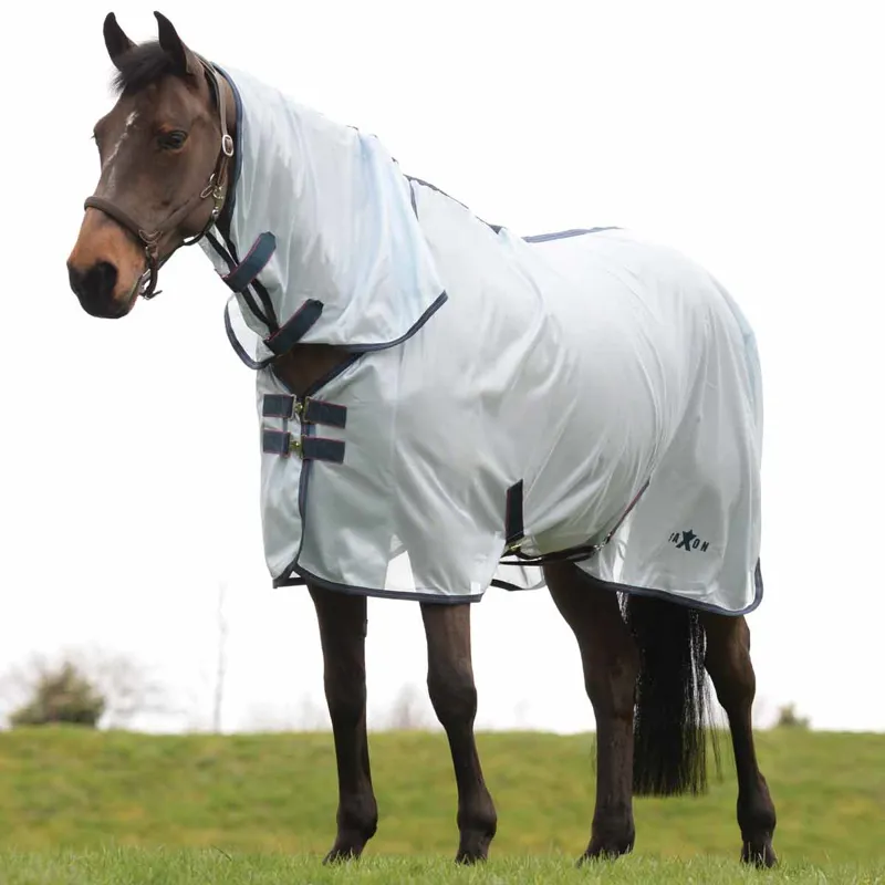 Saxon Mesh Combo Neck Fly Rug - Light Blue/Claret/Dark Blue
