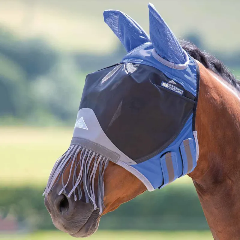 Shires Deluxe Fly Mask with Nose Fringe and Ears - Royal Blue