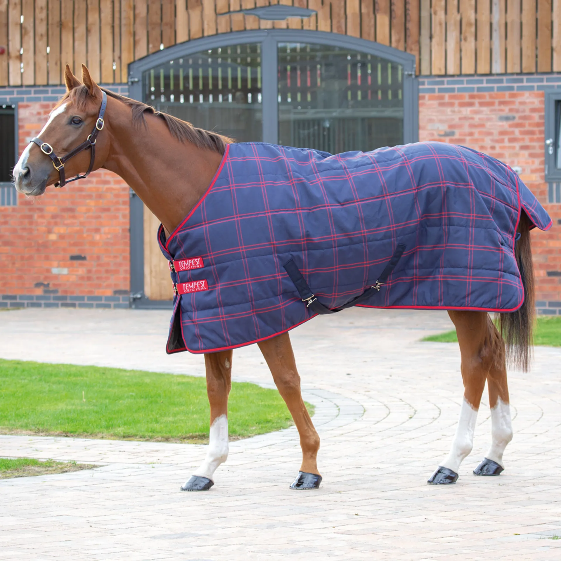 Shires Tempest Plus 200 Standard Neck Stable Rug - Navy/Red Check