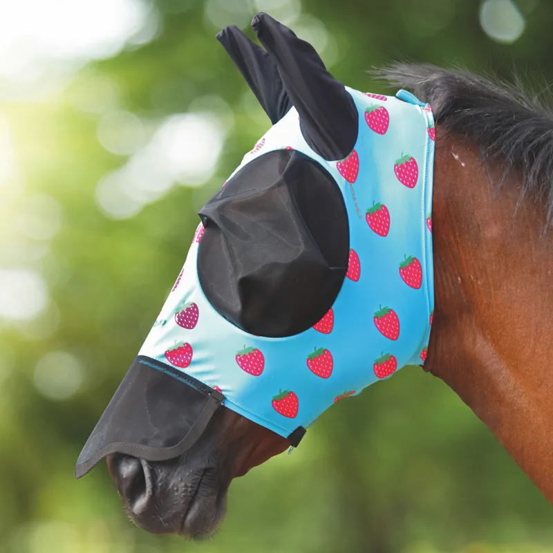 Shires Fruit Print Fly Mask with Ears and Nose - Strawberry