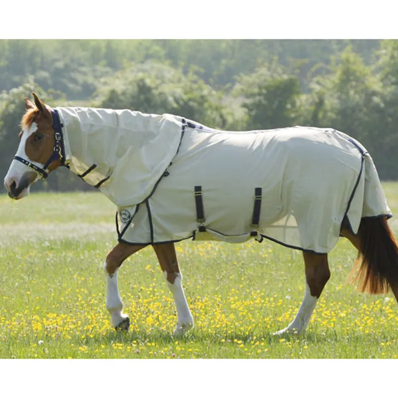 Shires Maxiflow Combo Fly Rug w Belly Flap - Cream/Navy - 6ft9in