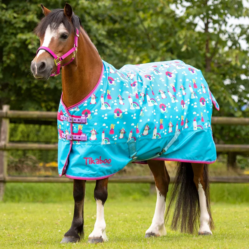 Shires Tikaboo Lite 0g Turnout Rug - Princess Unicorn/Blue