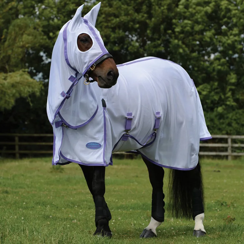 WeatherBeeta ComFiTec Airflow Fly Rug with Hood/Ears White/Purple