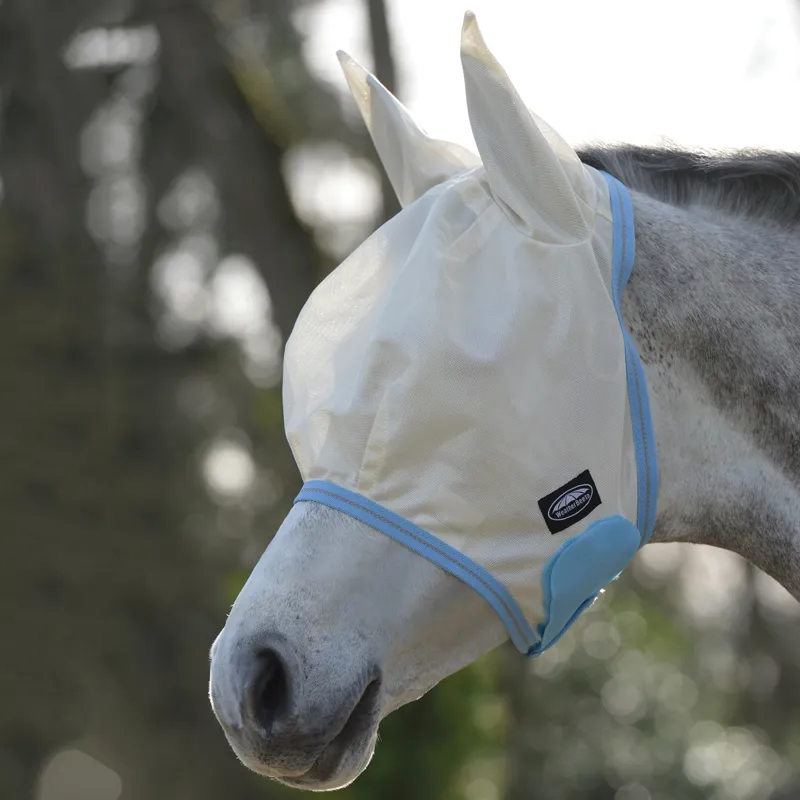 WeatherBeeta ComFiTec Essential Mesh Fly Mask - Light Taupe/Blue